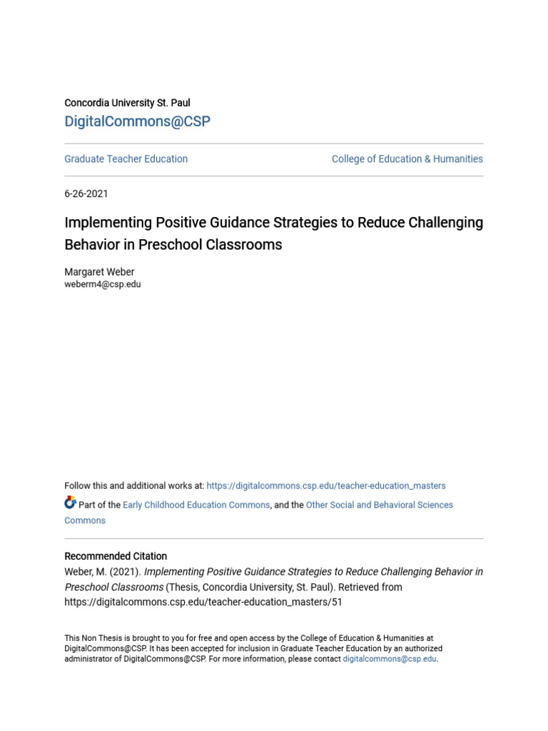 Implementing Positive Guidance Strategies To Reduce Challenging B | PDF