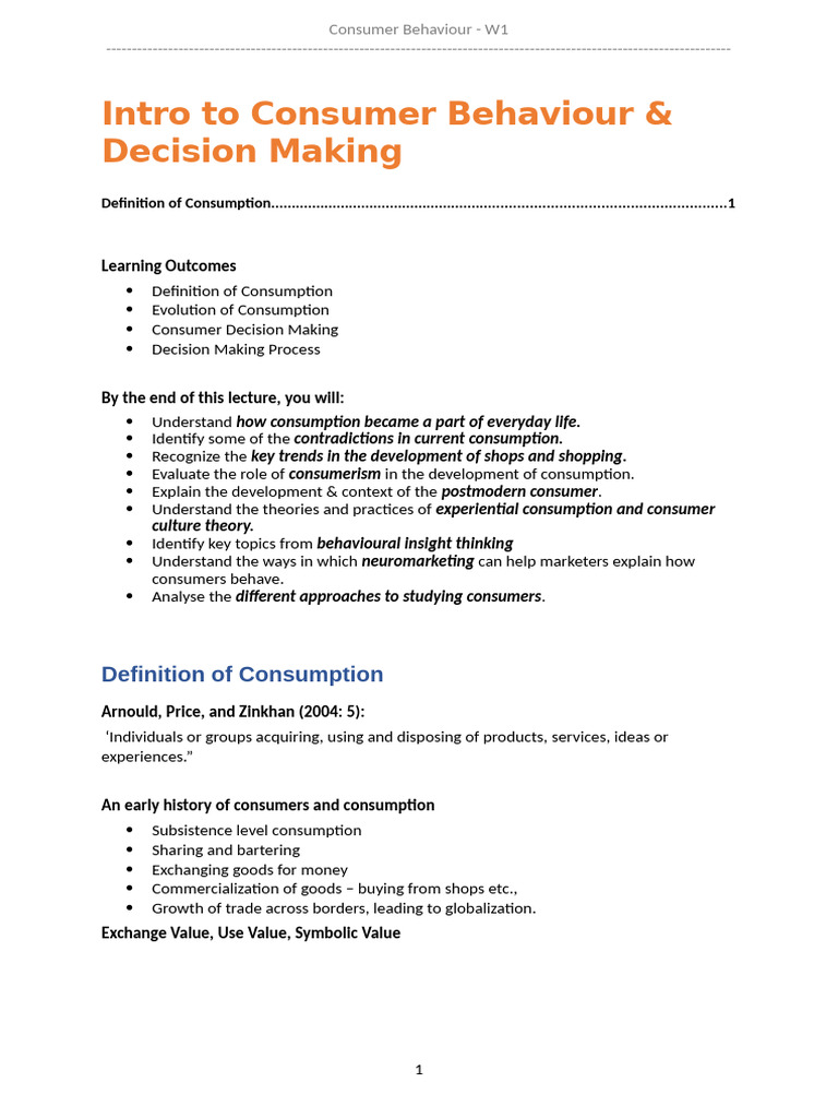 W1-Intro To Consumer Behaviour | PDF | Consumer Behaviour | Business