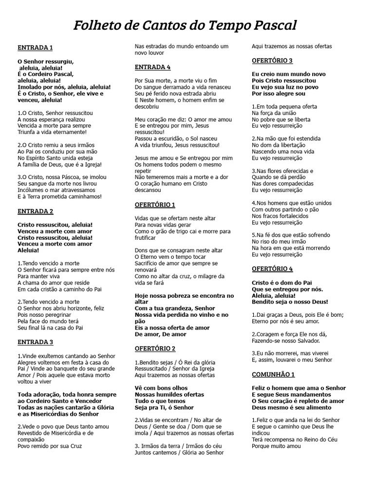 Folheto de Cantos do Tempo Pascal (1) | PDF