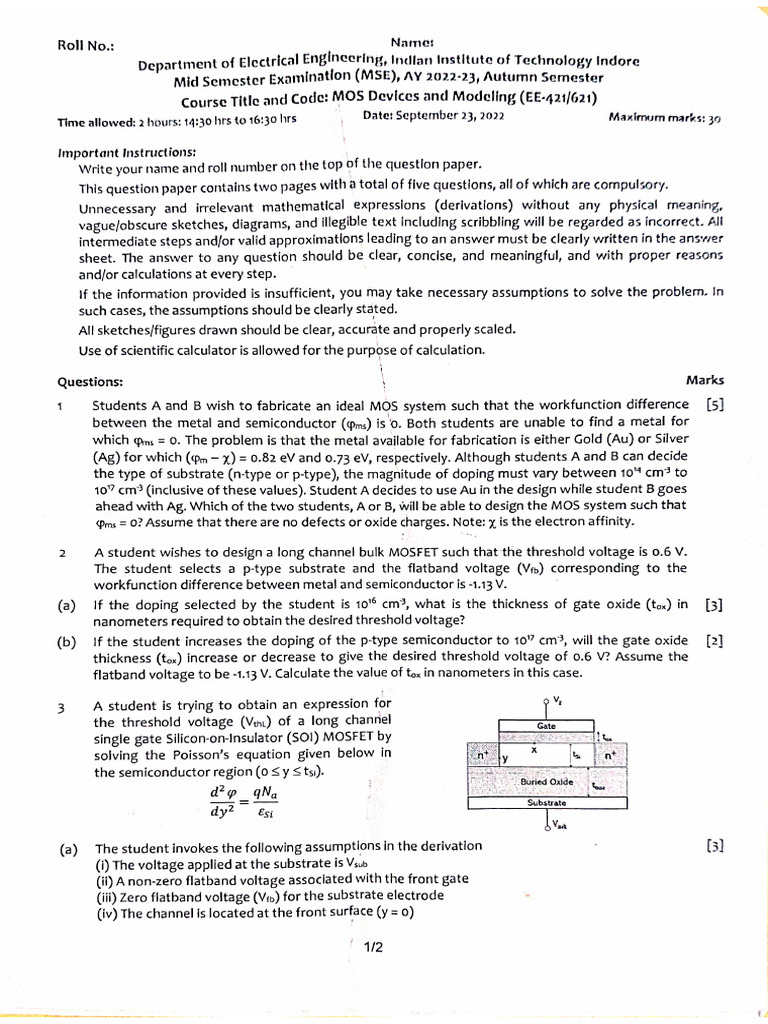 Mos Devices Mid Sem Paper | PDF