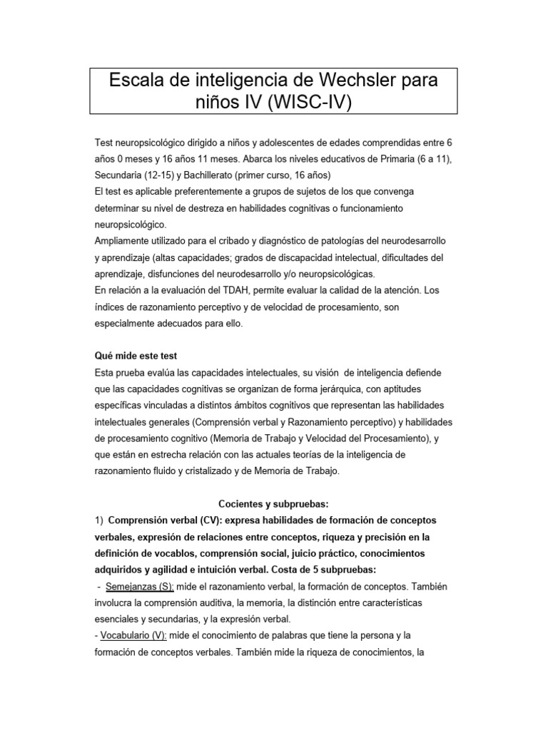 Wisc IV Resumen | PDF