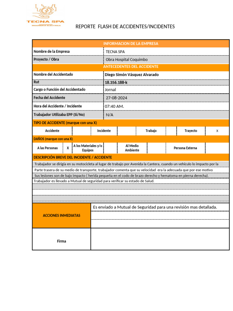 Formato Reporte Flash Accidente | PDF