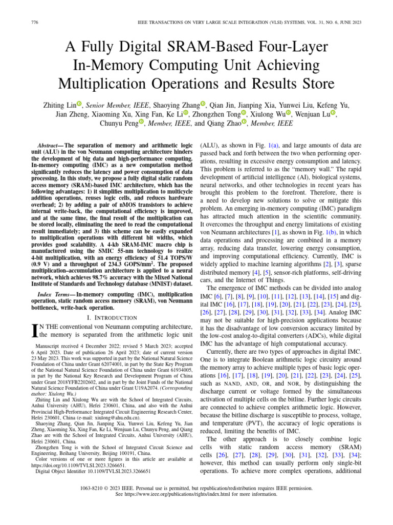A Fully Digital SRAM-Based Four-Layer In-Memory Computing Unit Achieving Multiplication ...