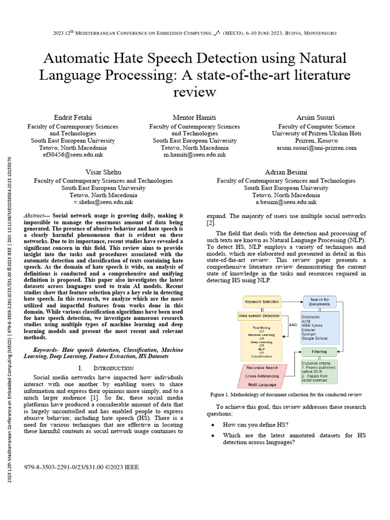 Automatic Hate Speech Detection Using Natural Language Processing A State-Of-The-Art Literature ...