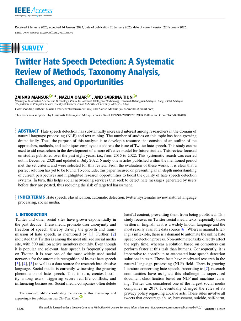 Twitter Hate Speech Detection A Systematic Review Of Methods Taxonomy