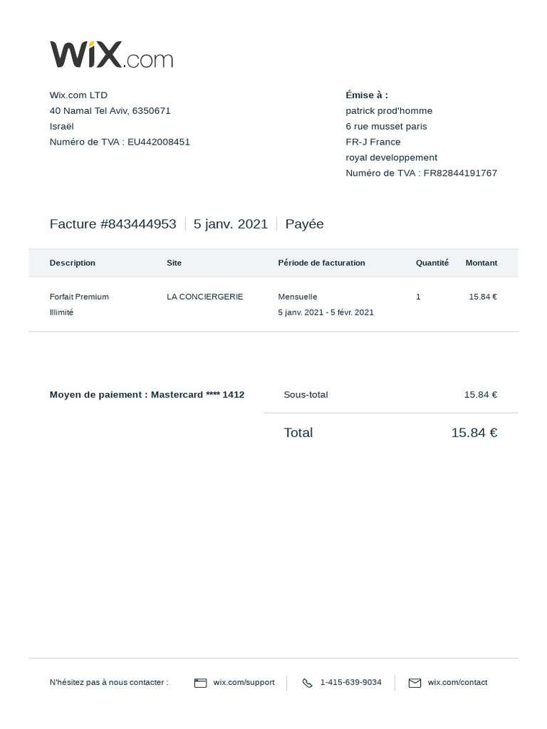Facture #843444953 5 Janv. 2021 Payée | PDF