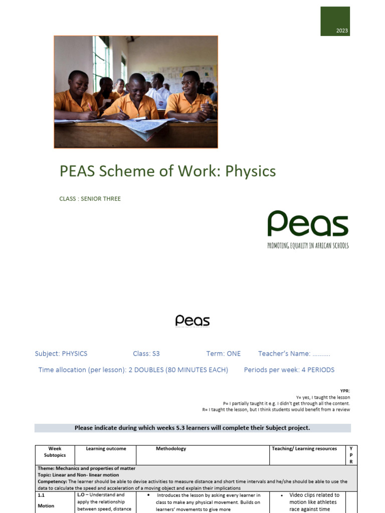 S3 Physics SOW | PDF