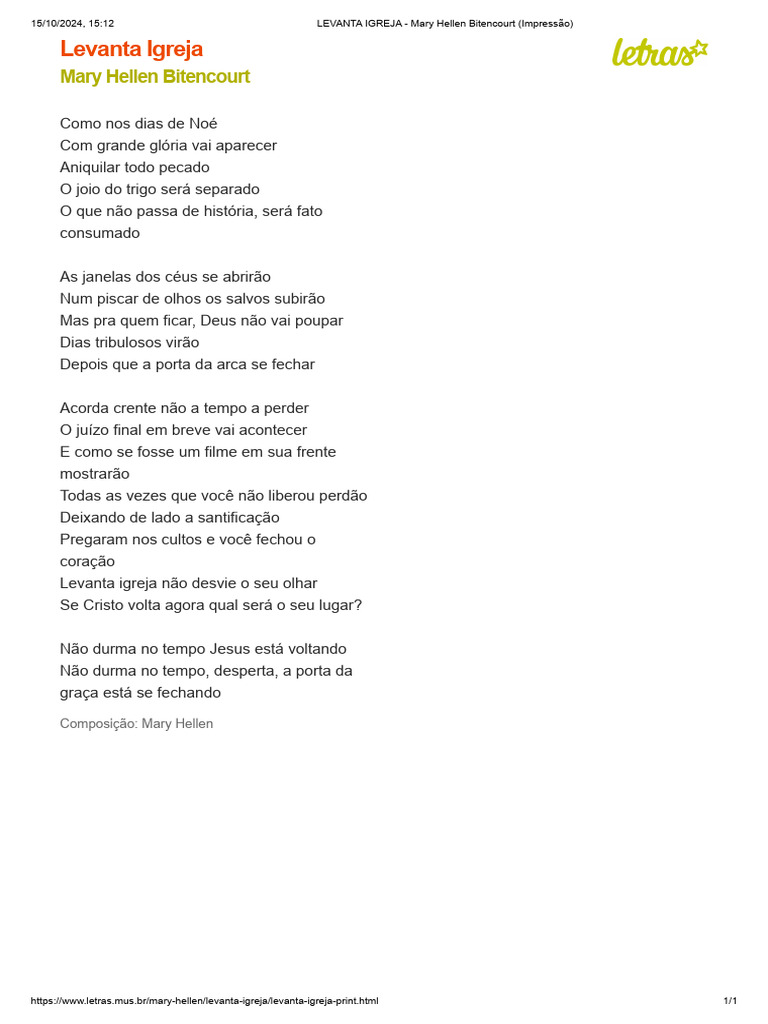 LEVANTA IGREJA - Mary Hellen Bitencourt (Impressão) | PDF