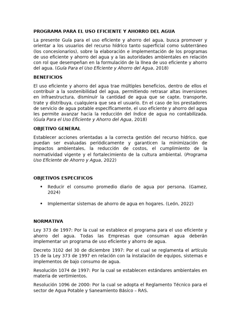 Programa para El Uso Eficiente y Ahorro Del Agua | PDF