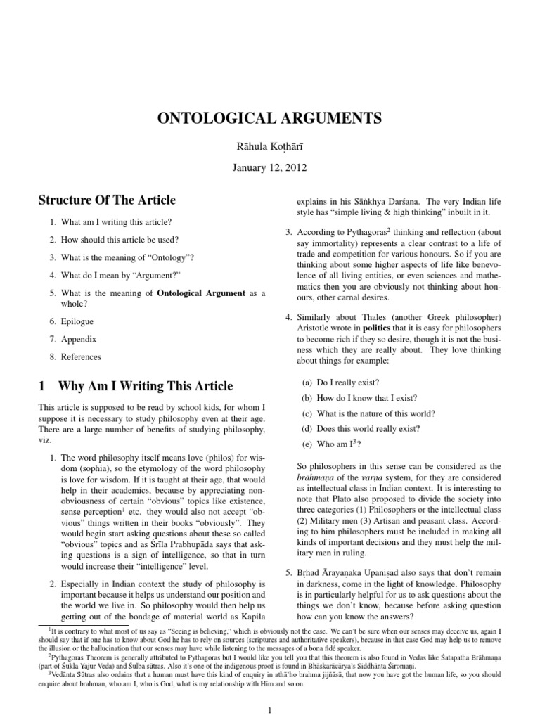 Ontological Arguments | PDF | Argument | Existence Of God