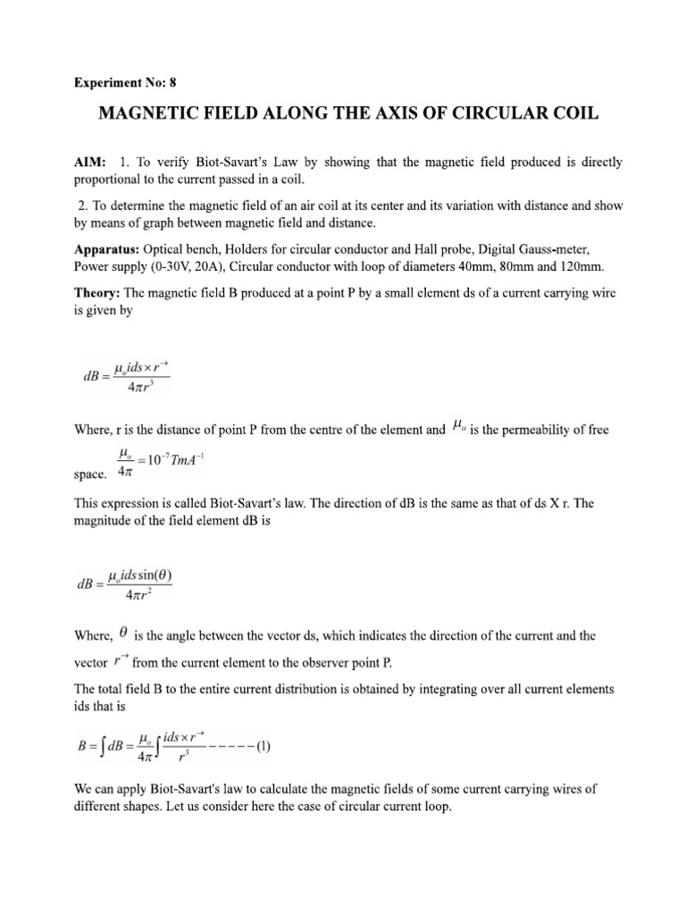 Magnetic Field Along the Axis of Circular Coil | PDF