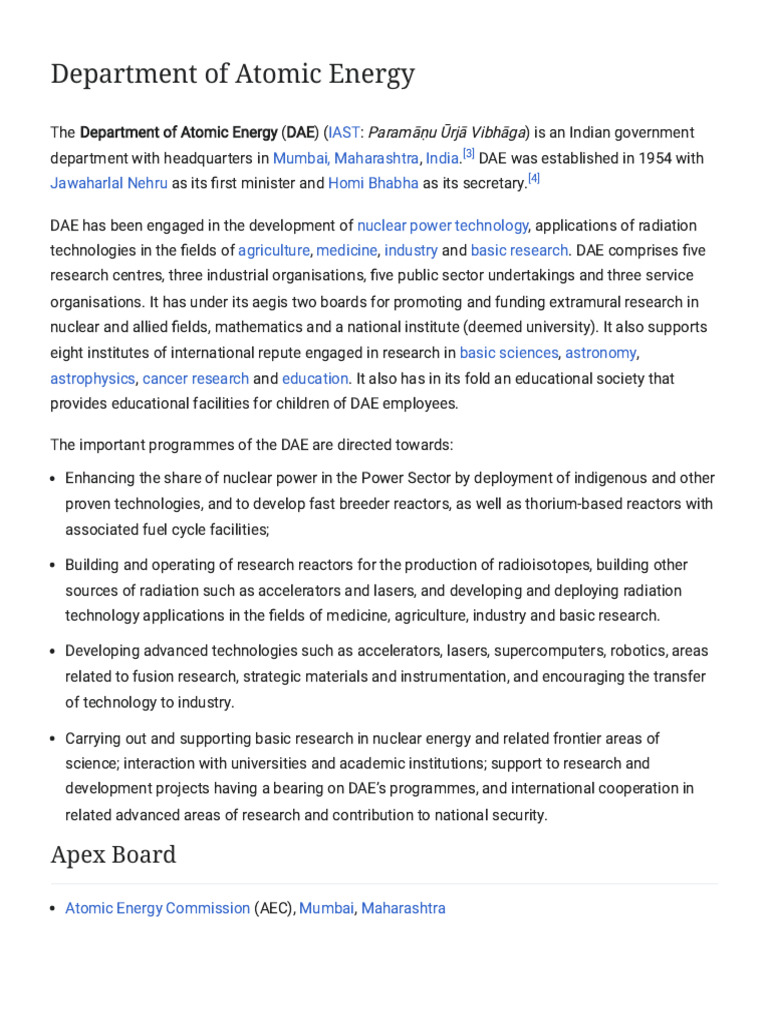 Department of Atomic Energy - Wikipedia | PDF