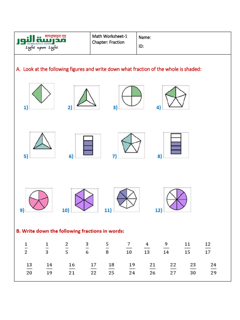 Math Worksheet-1 - Fraction | PDF