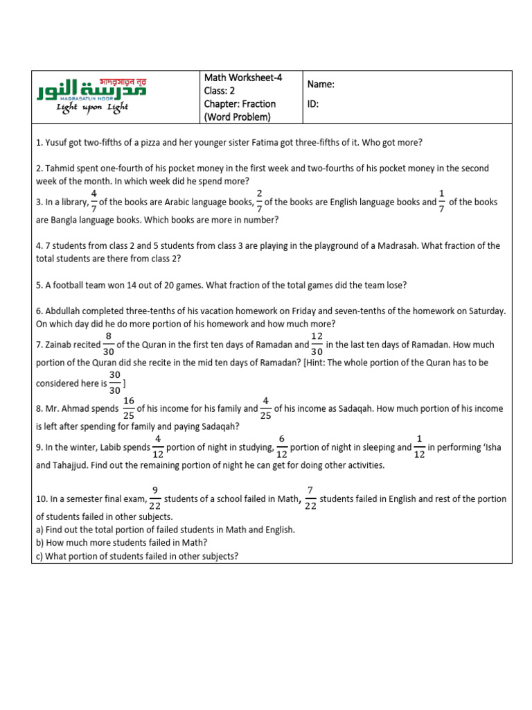 Math Worksheet-4 Fraction | PDF