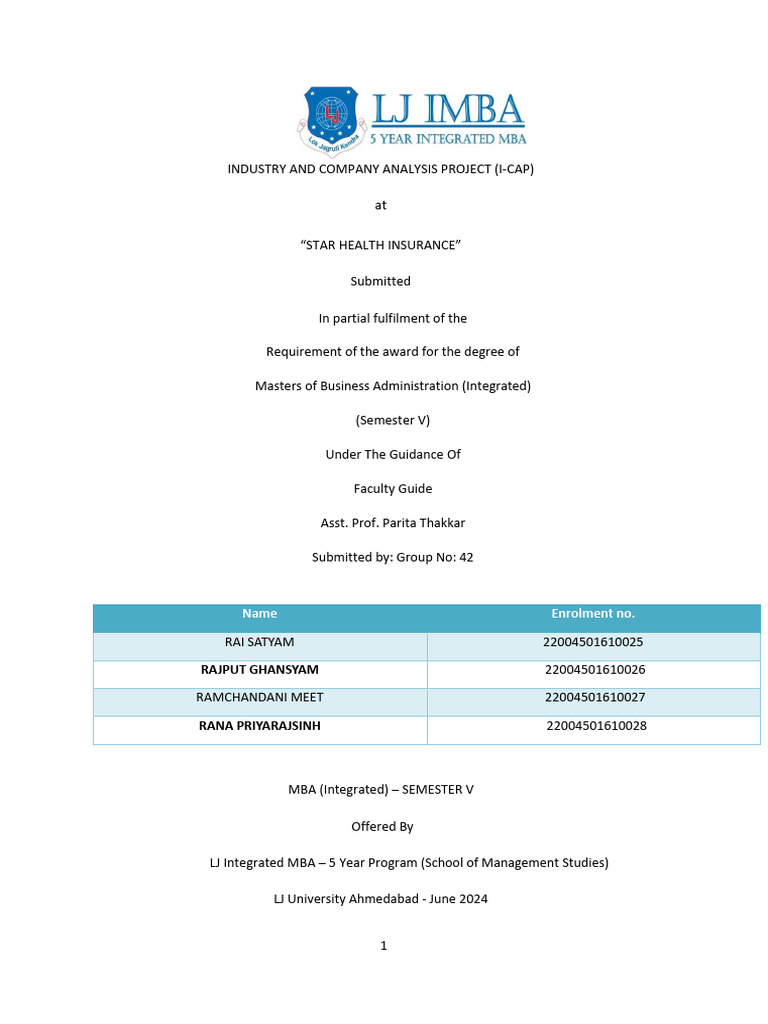 INDUSTRY AND COMPANY ANALYSIS PROJECT Final PDF | PDF | Insurance ...