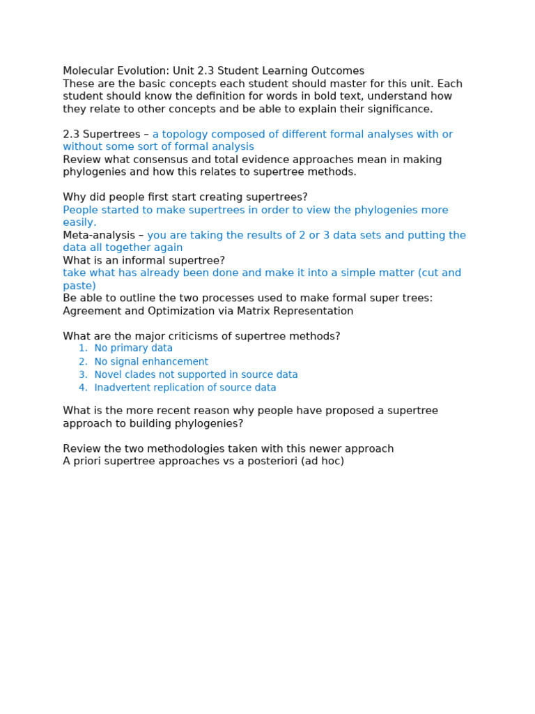 Unit 2.3 SLO Molecular evolution | PDF