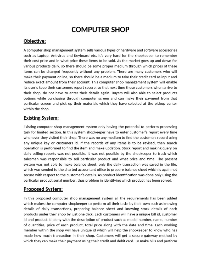 Computer Shop Management System | PDF