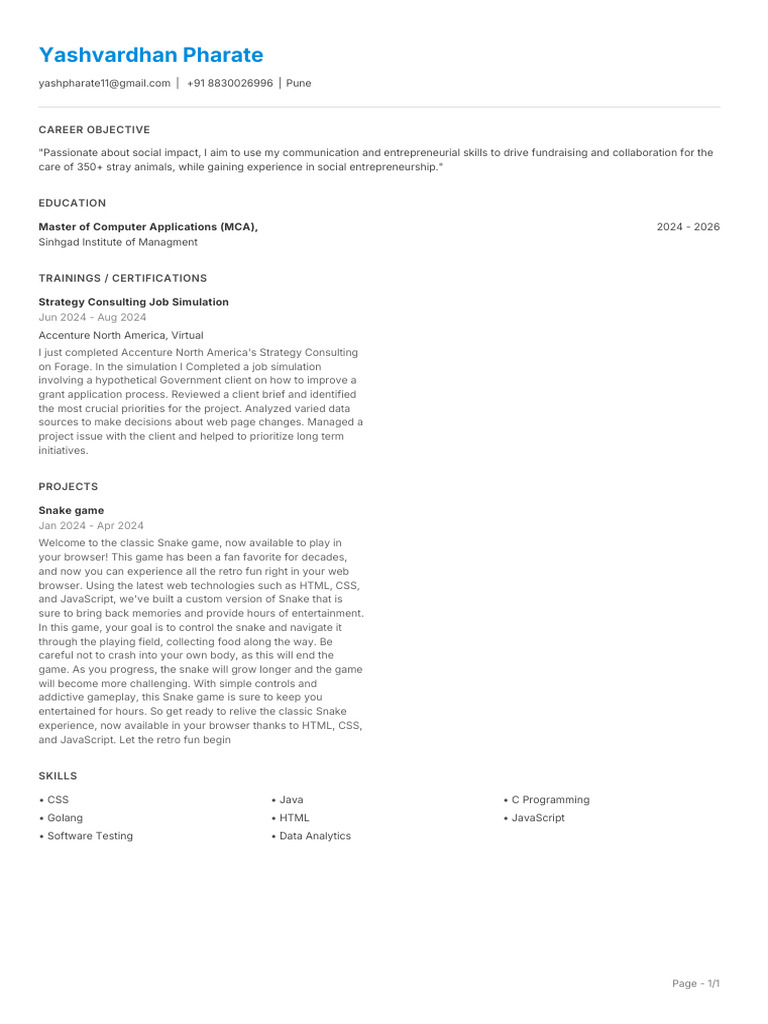 YashvardhanPharate InternshalaResume | PDF