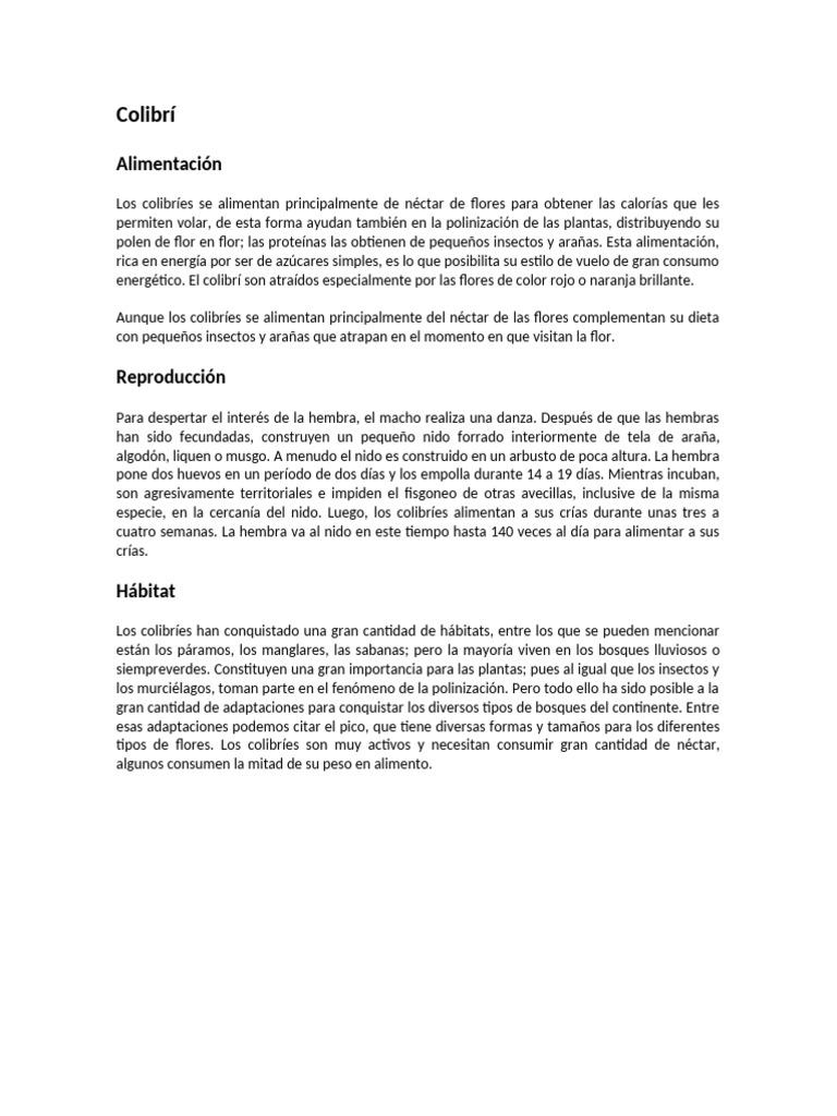 Colibrí | PDF
