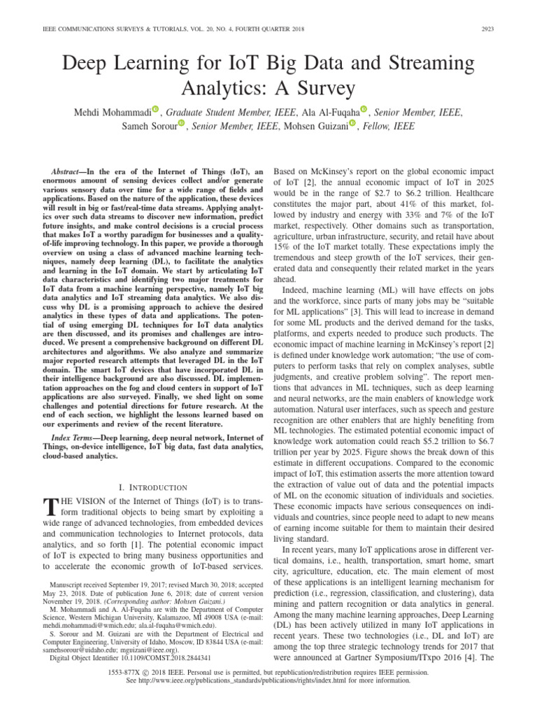 Deep Learning For IoT Big Data and Streaming Analytics A Survey | PDF