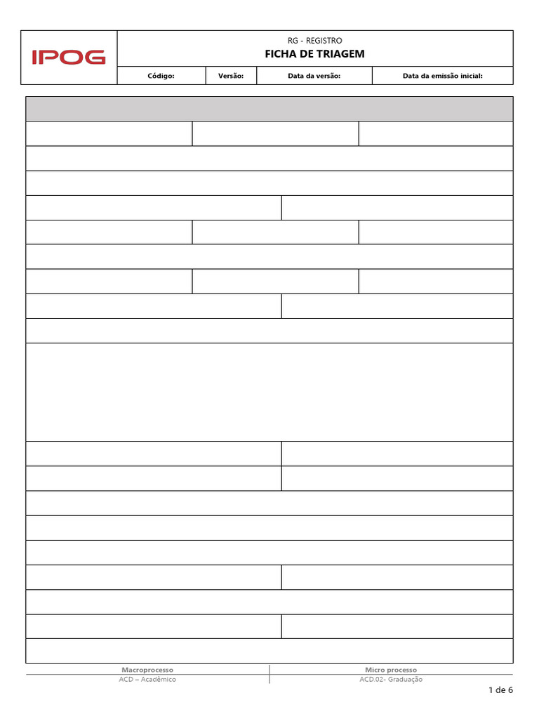 Modelo Ficha de Triagem - Estágio Clínico de Psicologia | PDF