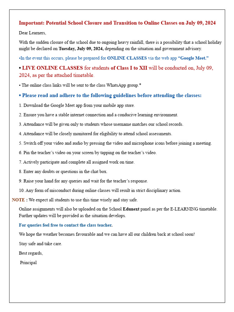 Online Classes Notice (1) | PDF