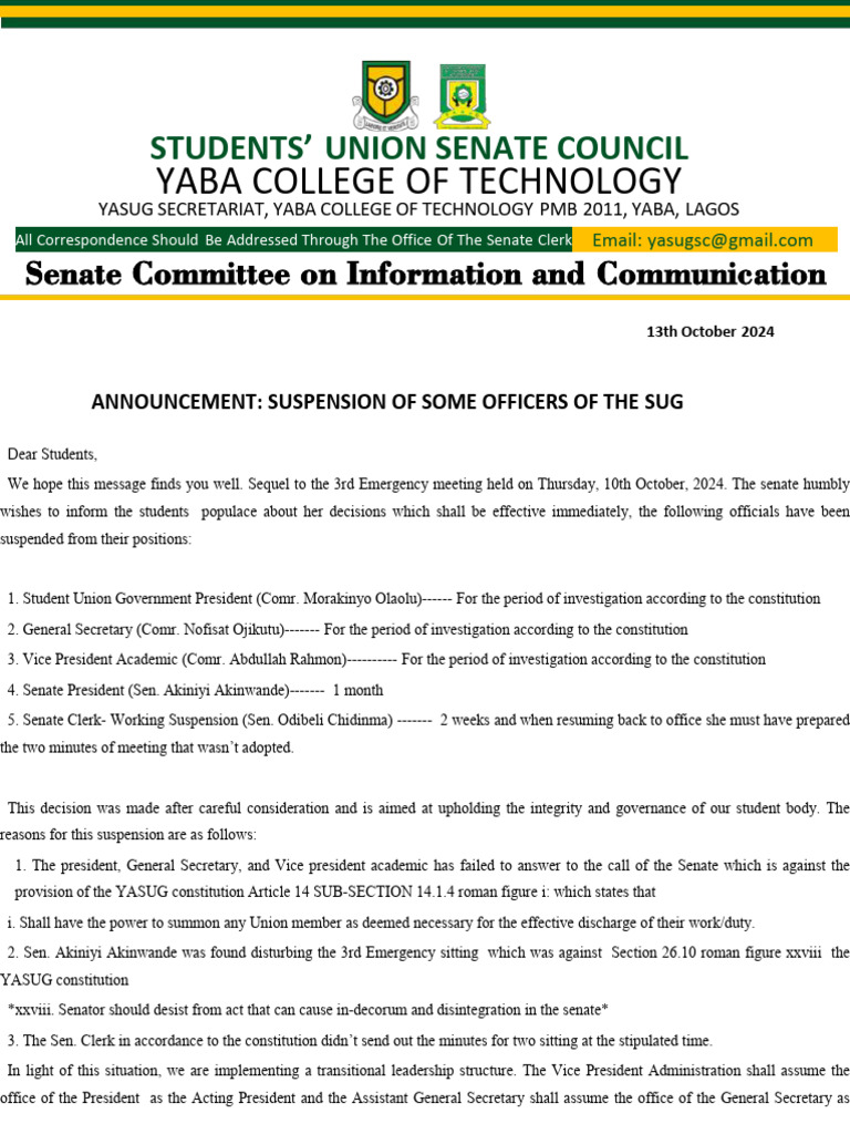Suspension of SUG Leaders | PDF | Government | Social Science