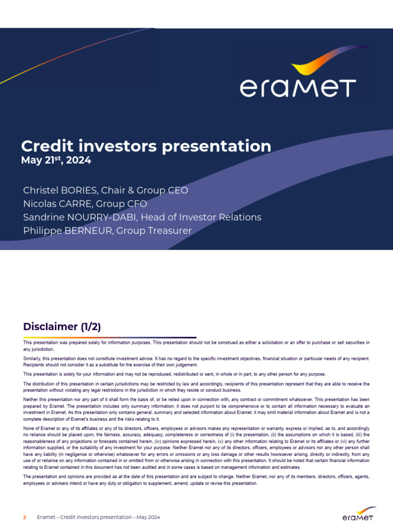 Eramet Credit Update May 2024 | PDF
