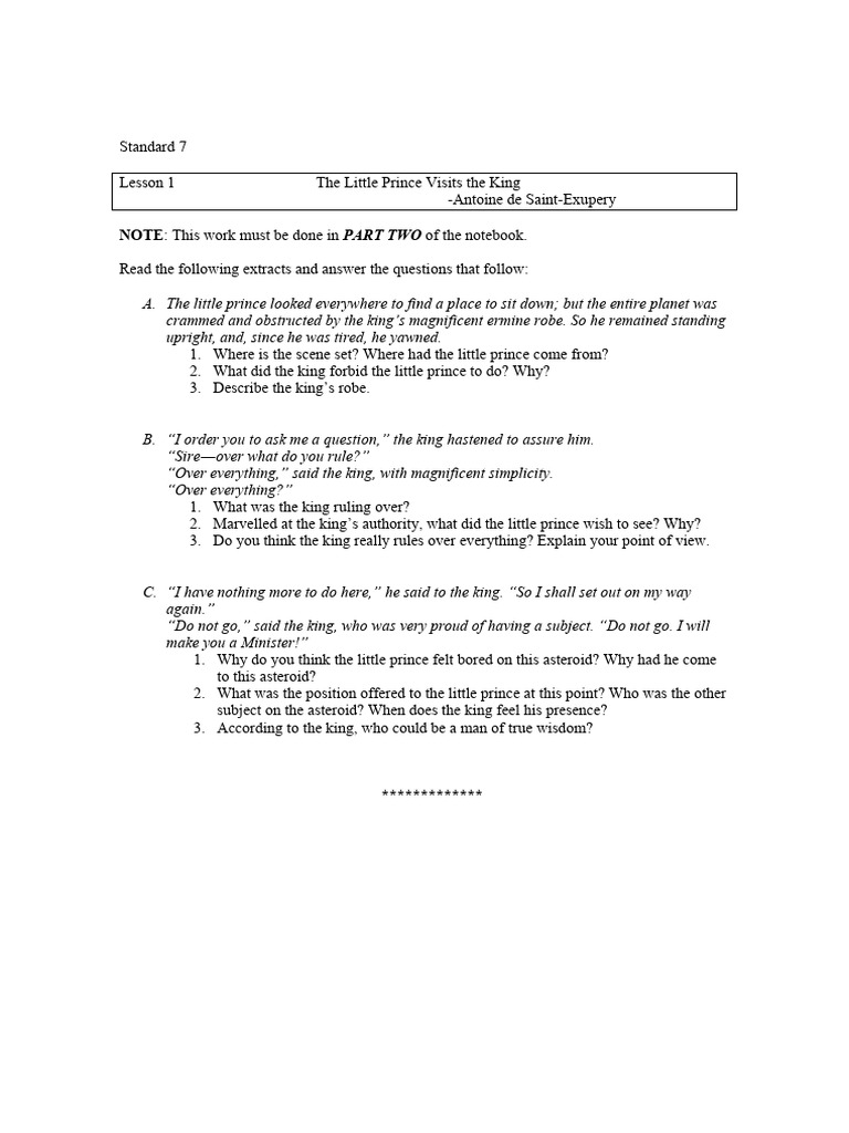 Lesson 1 The Little Prince Visits The King | PDF