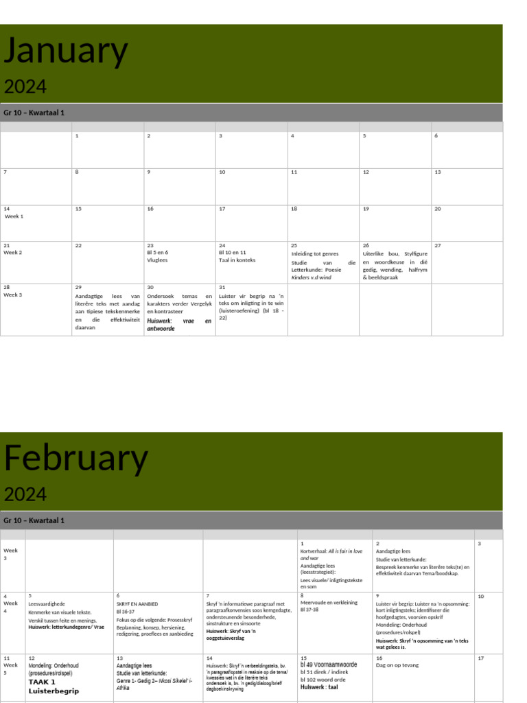 Gr10 Daaglikse Beplanning | PDF