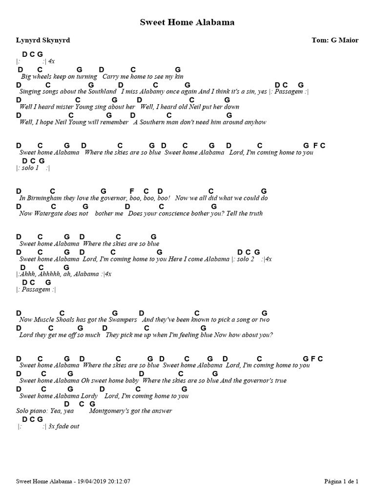 Lynyrd Skynyrd - Sweet Home Alabama - Cifra | PDF