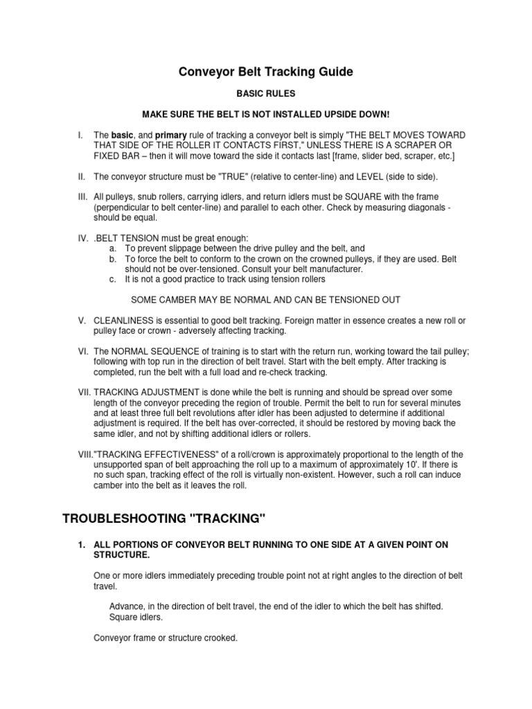 Conveyor Belt Tracking Troubleshooting Guide | PDF | Belt (Mechanical ...