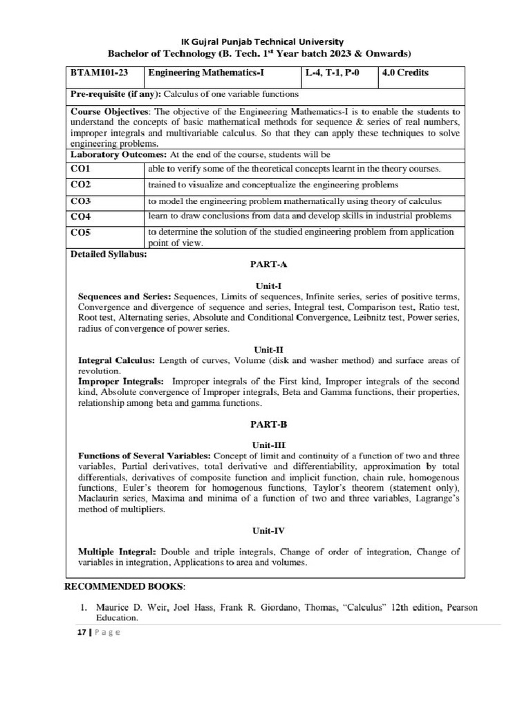 Btech 1sem Syllabus | PDF