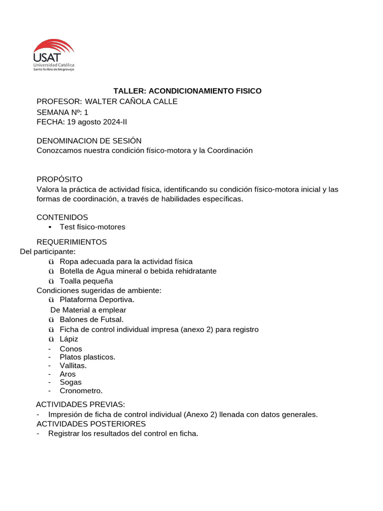 Hoja Informativa Sem. 1 Taller Ac - Fi. A-B-C-USAT 2024-II | PDF