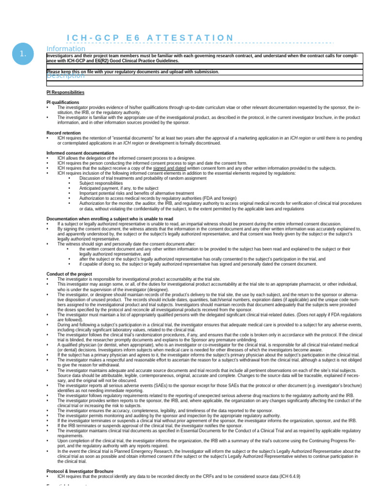 ICH GCP Attestation Form | PDF
