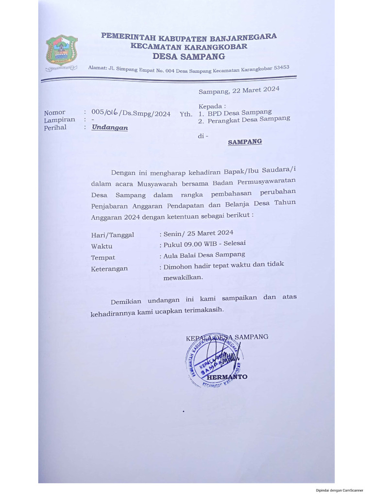 Dokumen Penyepakatan Perubahan Penjabaran APBDes TA 2024 | PDF