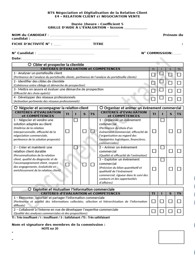 BTS NDRC E4 Fiche Et Grille E4 Document de Travail | PDF