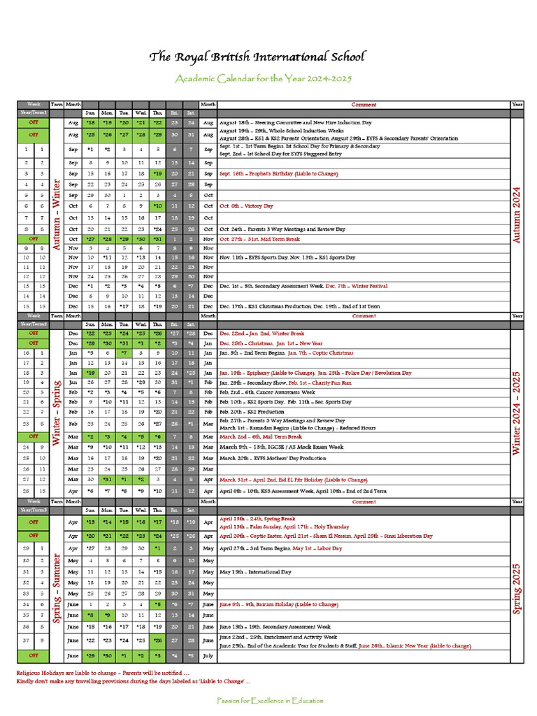 RB Calendar 2024-2025 | PDF