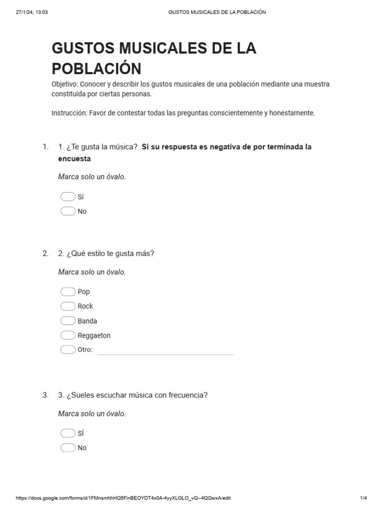 GUSTOS MUSICALES DE LA POBLACIÓN - Formularios de Google | PDF