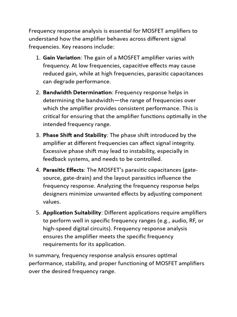 Frequency response analysis is essential for MOSFET amplifiers to ... Frequency response analysis is essential for MOSFET amplifiers to ...