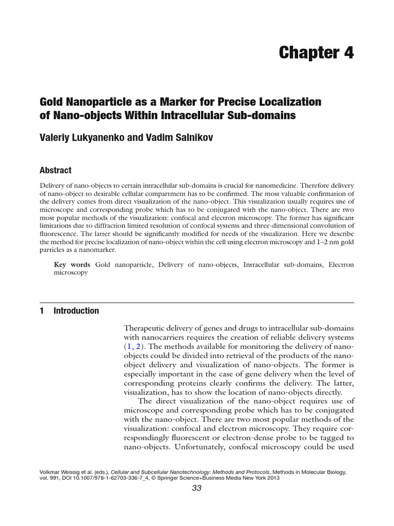 Gold Nanoparticle As A Marker For Precise Localization of Nano-Objects Within Intracellular Sub ...