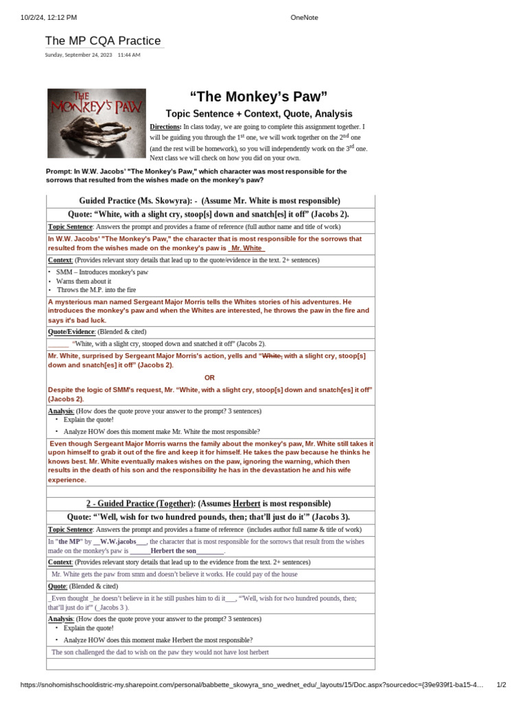 "The Monkey's Paw": The MP CQA Practice | PDF