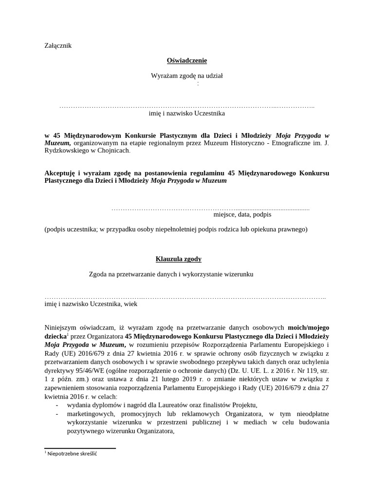 Zgoda RODO Uczestnik 2024 | PDF