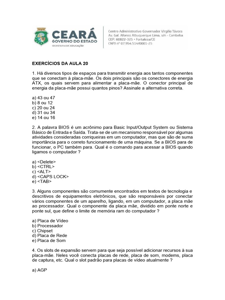 EXERCÍCIOS DA AULA 20editado | PDF