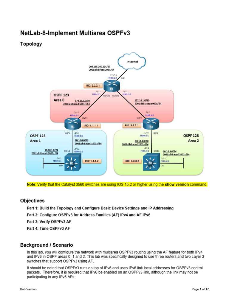 NetLab-8-Implement Multiarea OSPFv3 | PDF