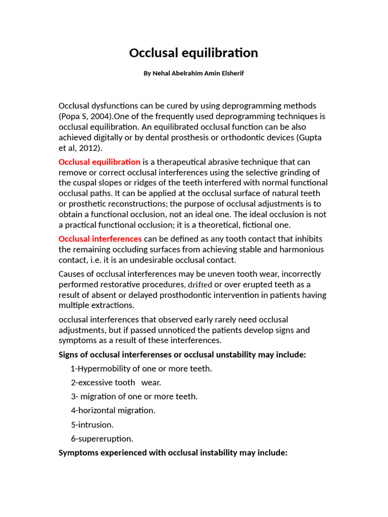 Occlusal Equilibration | PDF