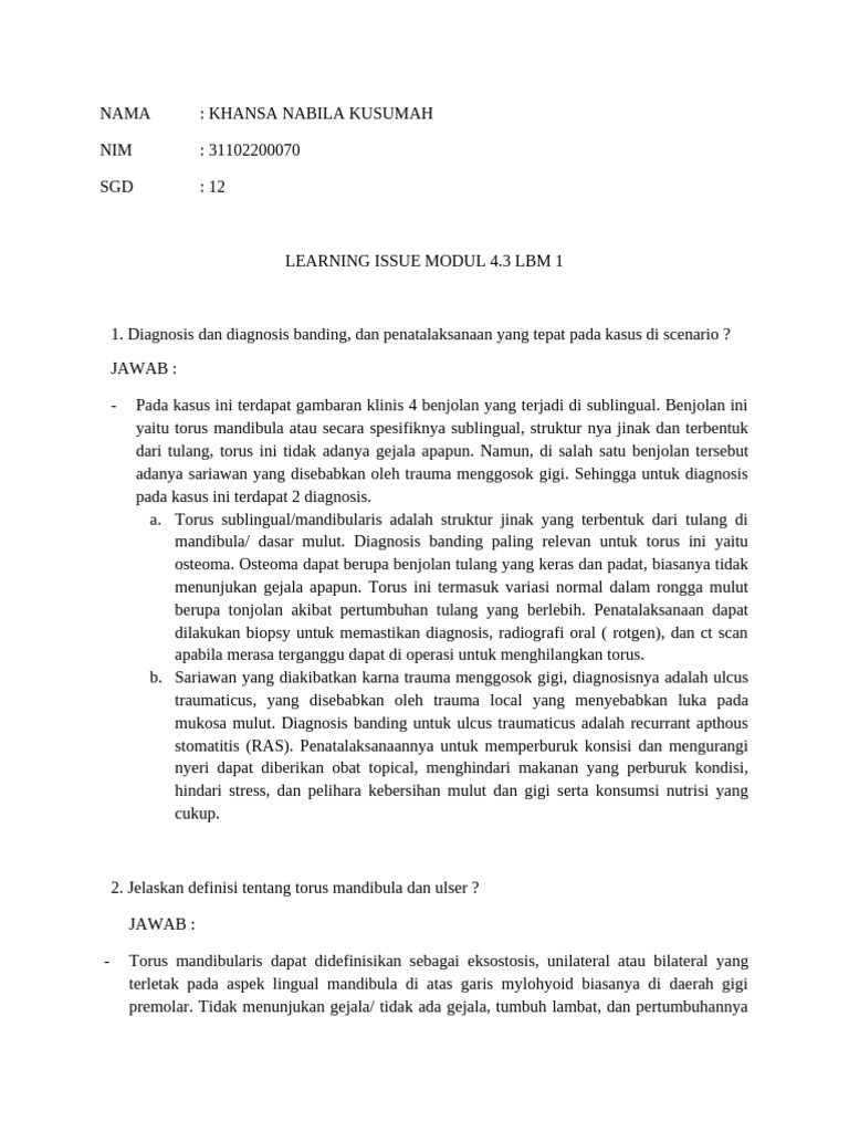 LEARNING ISSUE MODUL 4.3 LBM 1 | PDF