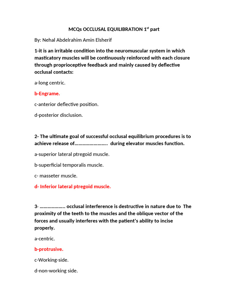 MCQs OCCLUSAL EQUILIBRATION 1st part copy | PDF