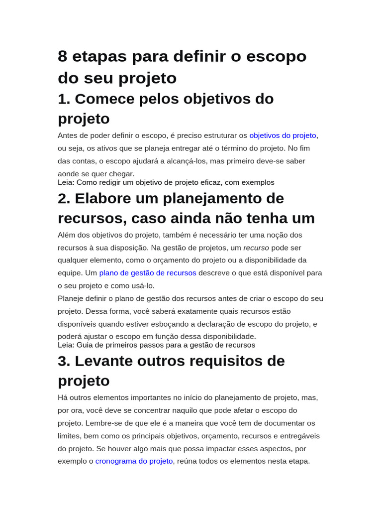 8 Etapas para Definir o Escopo Do Seu Projeto | PDF