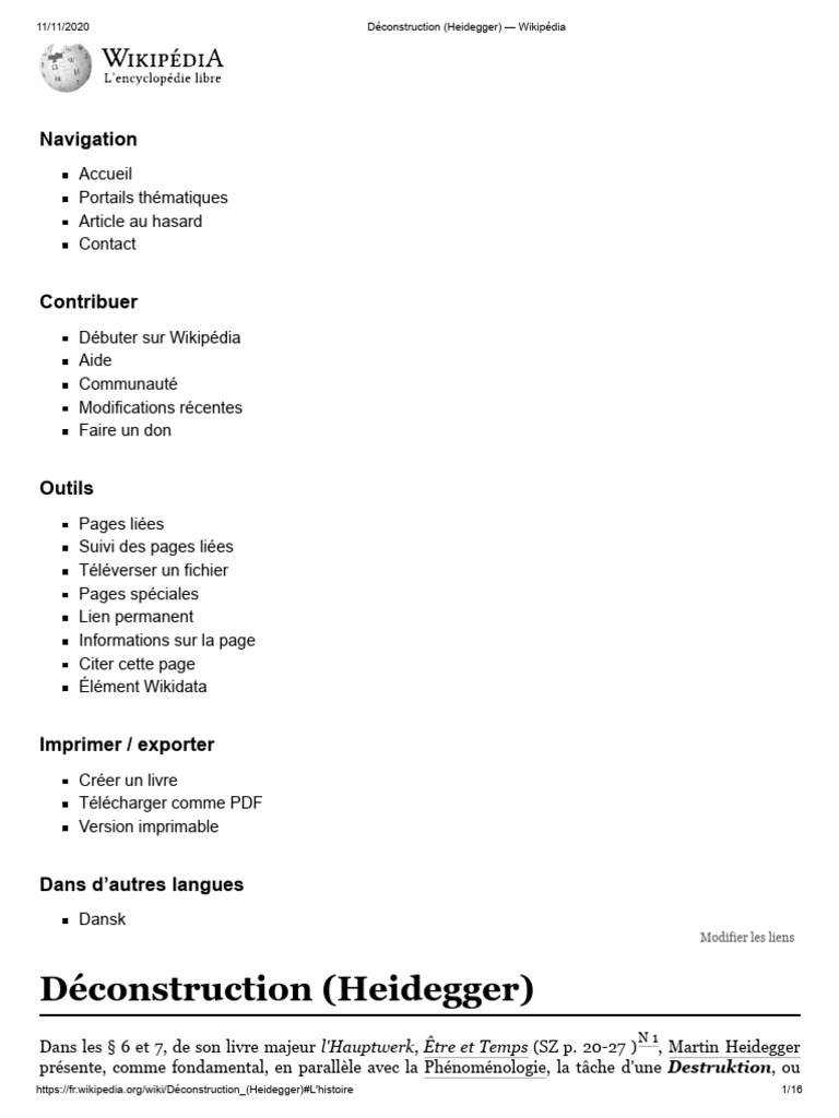 Deconstruction Heideggerienne - Wikipedia | PDF
